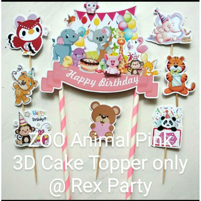 Zoo animal Girl Cake Topper/One Year Cake Topper/One 3D Cake Topper ...