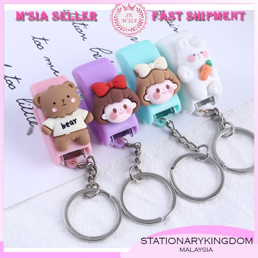Mini Stapler Cute Cartoon Bear And Friends With Keychain | Shopee Malaysia