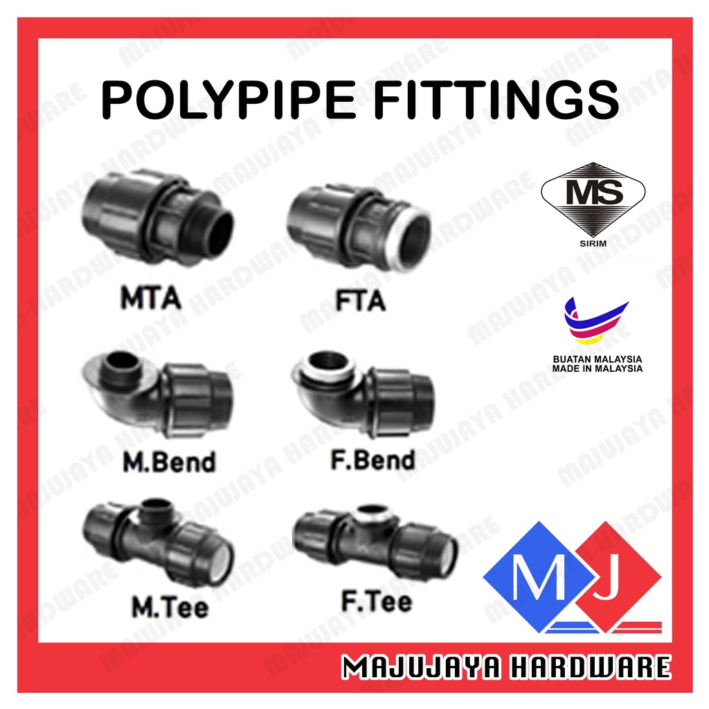 Polypipe Poly Paip Fittings Male & Female(Tee, Socket, Elbow) 20mm X 1/ ...