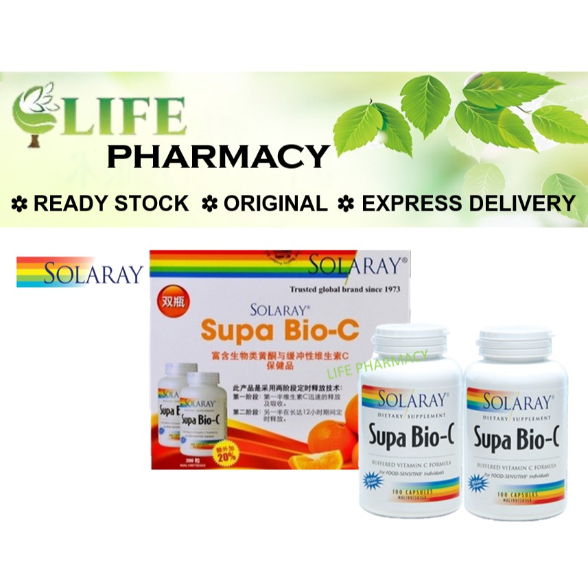 SOLARAY SUPA BIO-C (VITAMIN C) Capsules 120s/120s x2 FOC Zinc Plus 30s ...