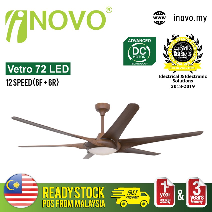 Inovo Celing Fan 72" / DC Motor / With LED Light / 6 Blades / Kipas ...