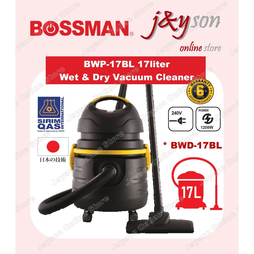 BOSSMAN BWD-17BL 1200W Wet & Dry Vacuum Cleaner ( 17 Liter )( 1200w MAX ...