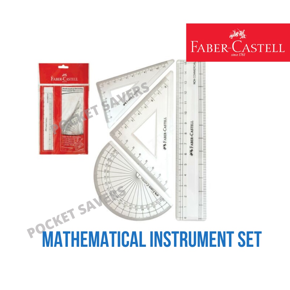 FABER CASTELL Math Drawing Set (Triangle, Ruler, Protractor, Scale, Set ...