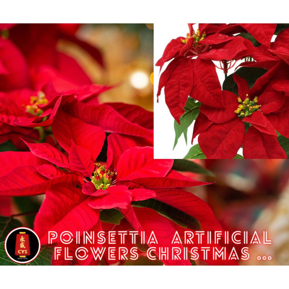 Real Touch Flannel Artificial Christmas Flowers Red Poinsettia Bushes ...