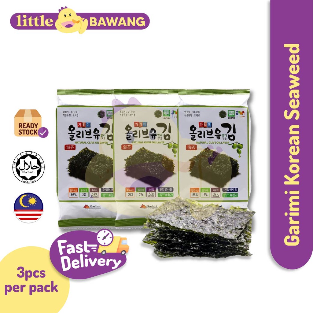 Garimi Dalnuri Korean Seaweed Natural Olive Oil Laver 4.2g x 3pack 2g x ...