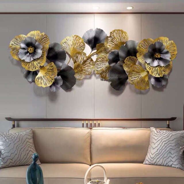Hiasan Dinding Besar, Moden Gold Flower Luxury Large Wall Art Ginkgo ...