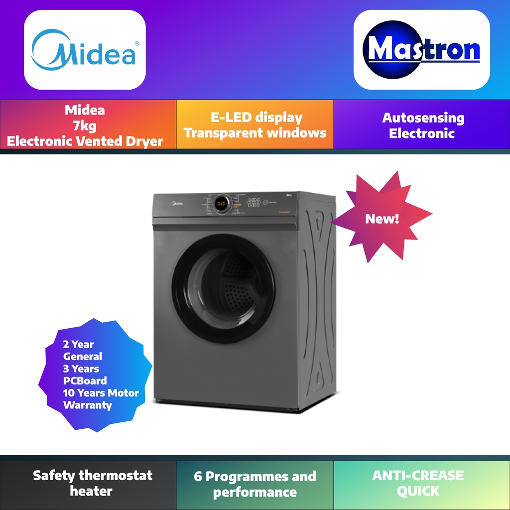 [2022 Aug New Model] Midea Vented Dryer 7kg E-LED MD-100A70 | Midea ...