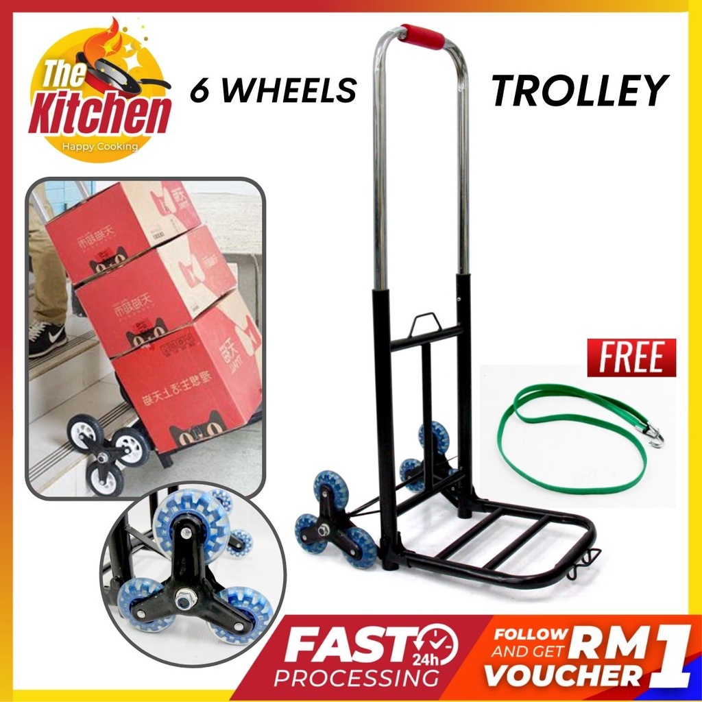 6 Wheels Portable Foldable Extendable Climb Stairs Hand Truck Trolley ...