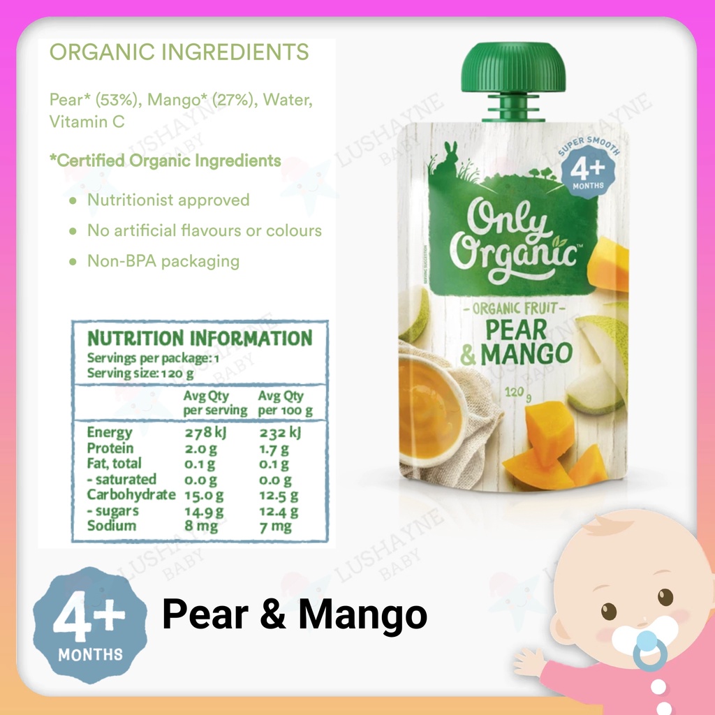 Only Organic Fruit Vegetable Baby Puree Food 4 Months 6 Months 120g ...