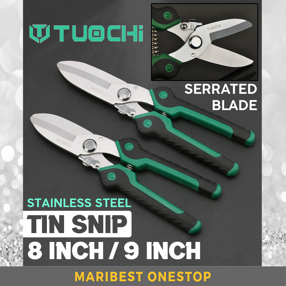 TUOCHI 8 INCH / 9 INCH STAINLESS STEEL TIN SNIP CUTTER SERRATED BLADE ...