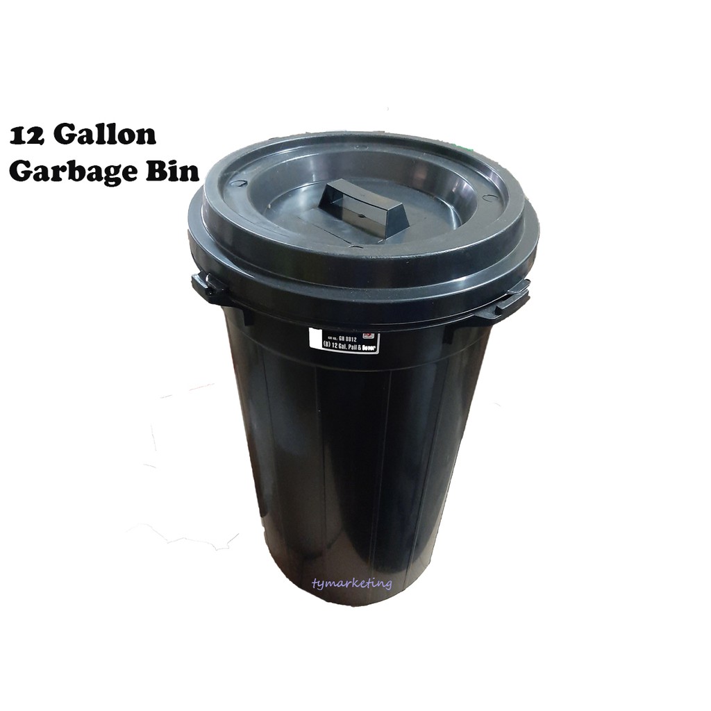 12 Gallon Black Plastic Dustbin With Cover / Tong Sampah Hitam / Garbage Bin / Rubbish Bin ...