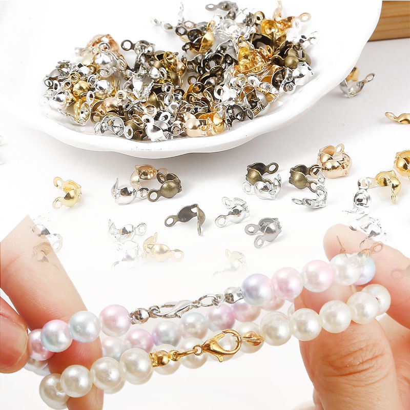 100PCS Connector Clasp Fitting 4*7mm Ball Chain Calotte End Crimps ...