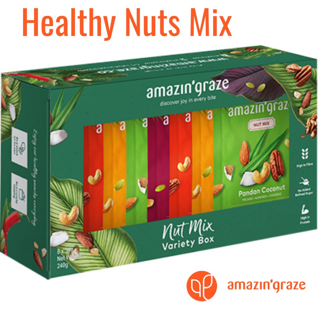 Amazin' Graze Nuts Mix Variety Box 【 4 Flavours x 2 Packs each 30g ...