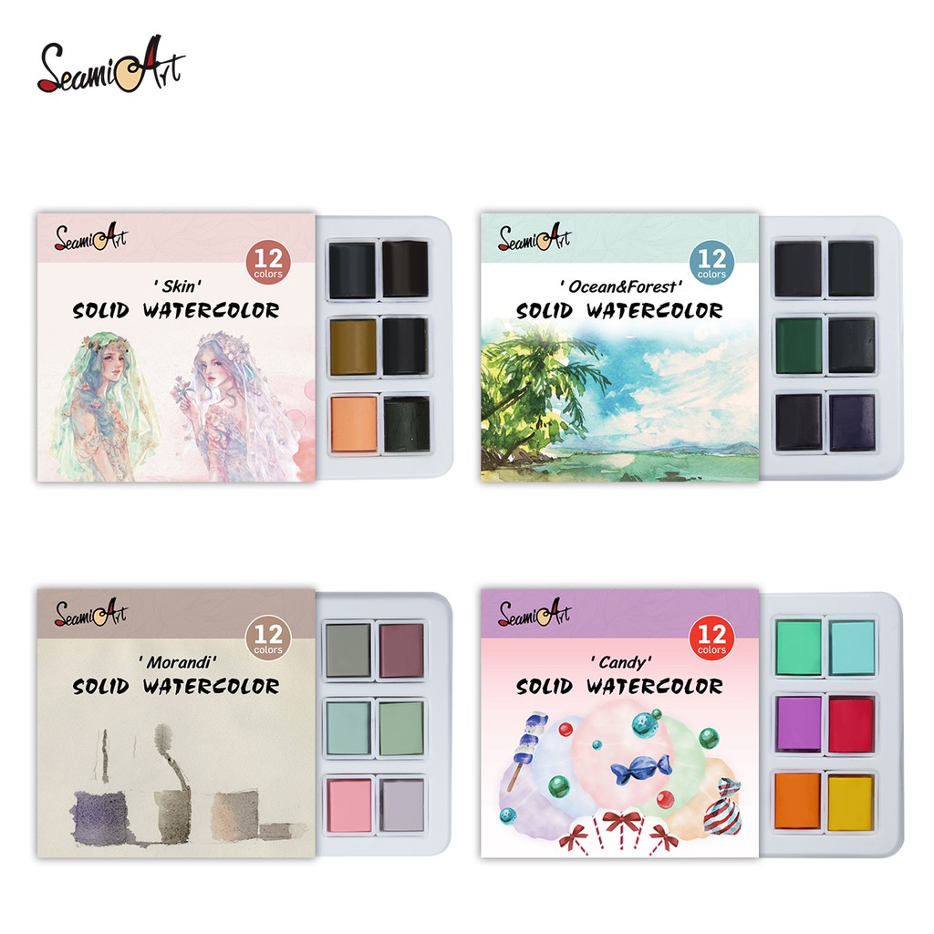 SeamiArt 12 Colors Skin Ocean Candy Morandi Solid Watercolor Set ...