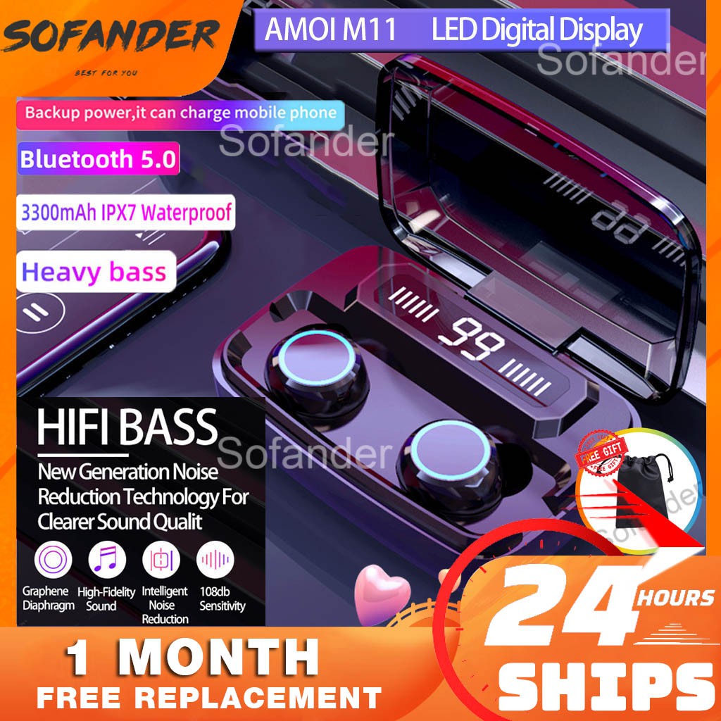 Original AMOI M11 TWS 5.0 Bluetooth Earphones Wireless Earbuds LED ...