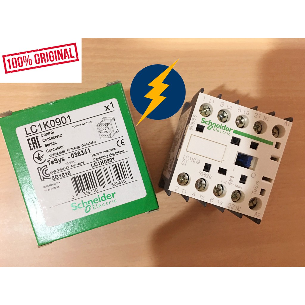 Schneider LC1K0901 Mini AC contactor 9 Amp - 1 NC aux LC1K0901B7 ...