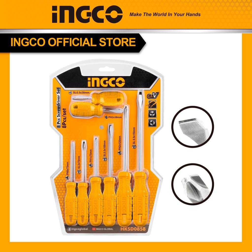 Gg FIBER Screwdriver SET 8PCS INGCO HKSD0858 | Shopee Malaysia