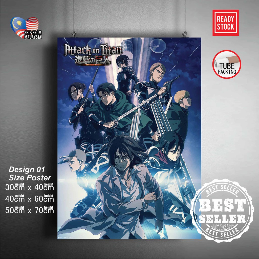 【READY STOCK】Attack on Titan Poster Eren Yeager Mikasa Ackerman Anime ...