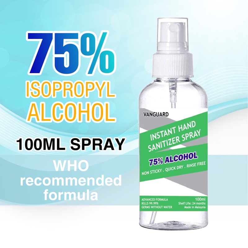 100ML VANGUARD Instant Hand Sanitizer Spray Anti Virus Anti Bacterial ...