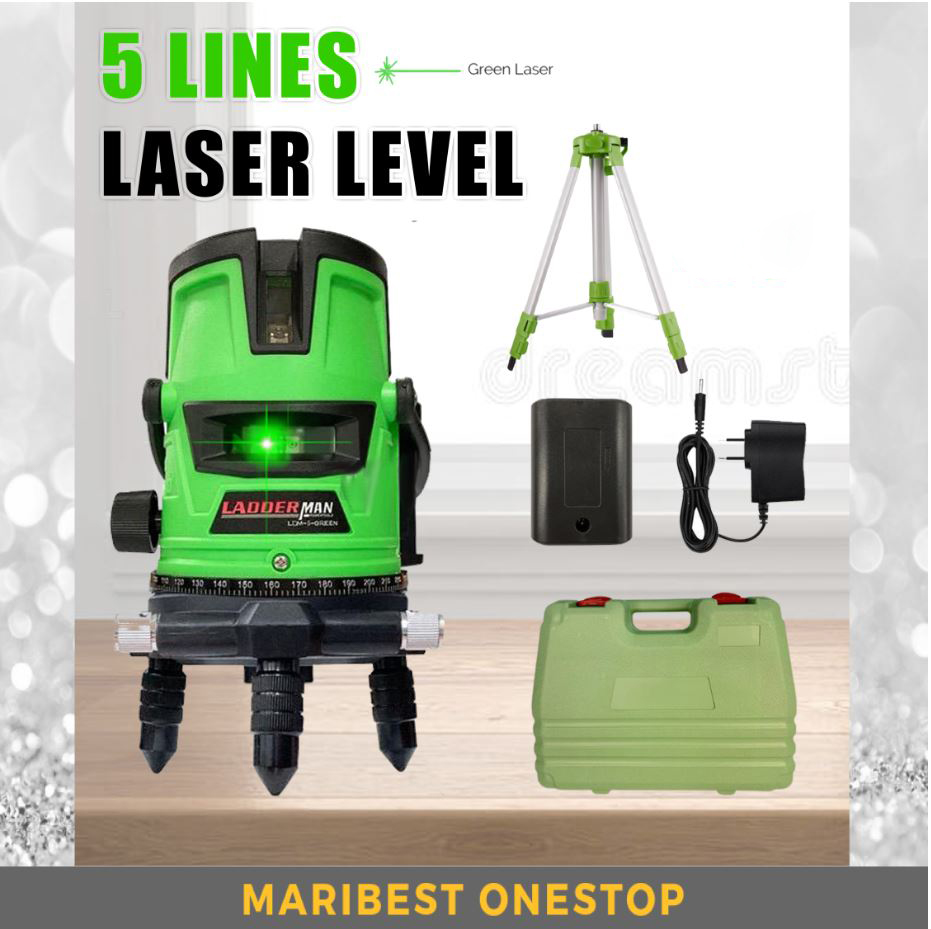 Green Line Laser Level 5 Lines 6 Point Indoor Outdoor Self Leveling ...