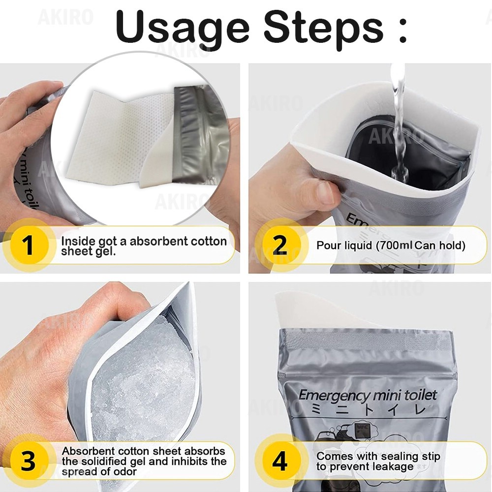 AKIRO Outdoor Emergency Urinate Bag Unisex 700mL Car Pee Bag Disposable ...