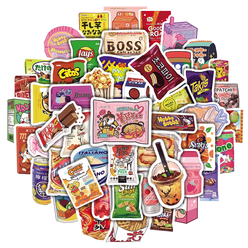 50/25/10Pcs Cartoon Snacks Food Waterproof Stickers For Phone Bike ...