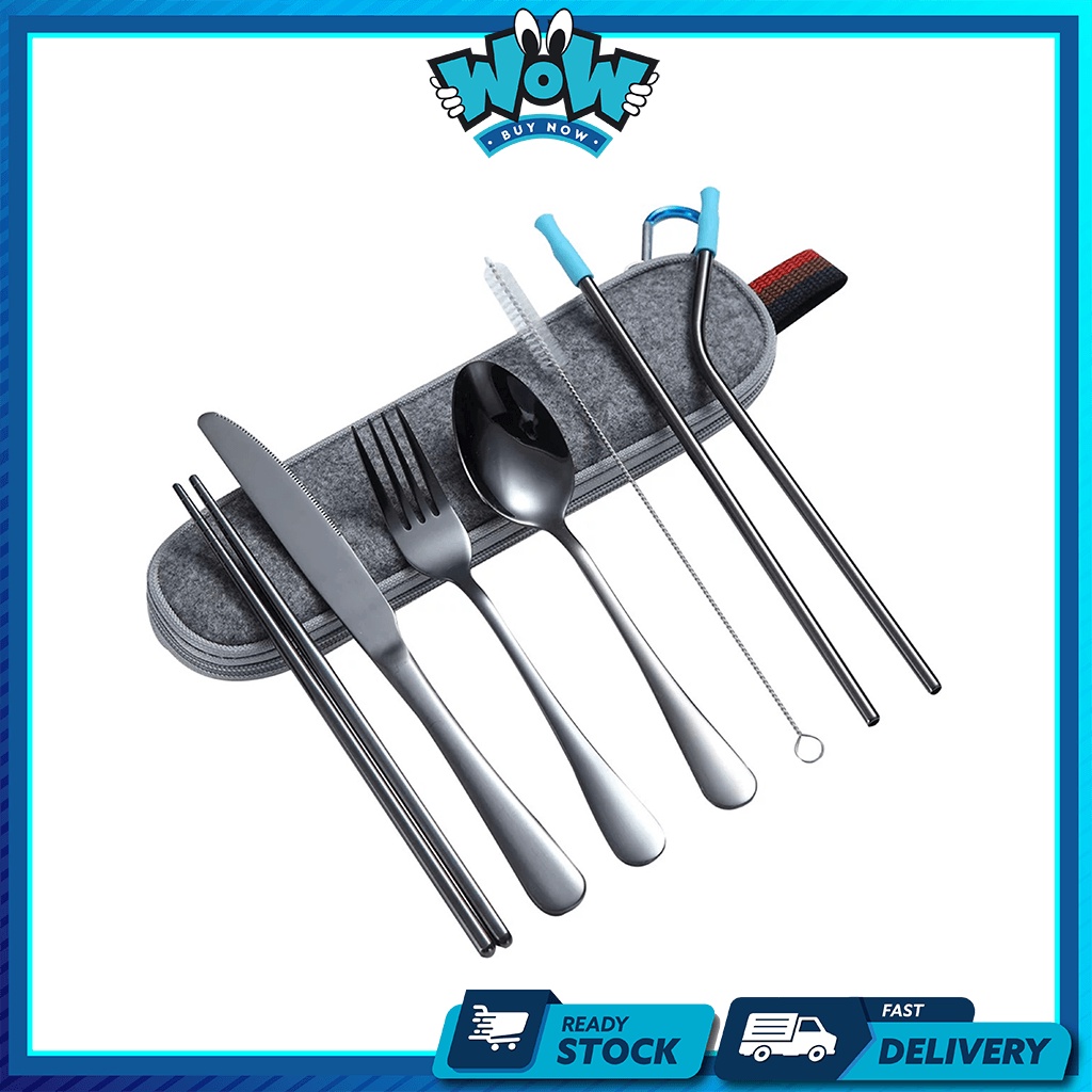 TRAVEL PORTABLE STAINLESS STEEL CUTLERY SET / TABLEWARE / UTENSIL SET ...