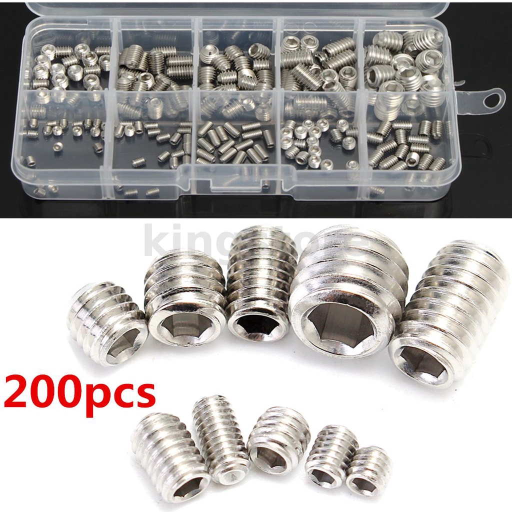 200pcs Stainless Steel M3 M4 M5 M6 M8 Allen Key Head Hex Socket Set ...
