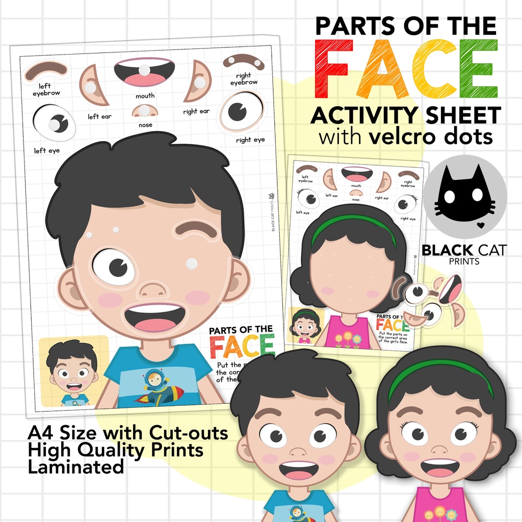 Parts of the Face with Velcro Dots Activity Sheet (A4 Size with Cut ...