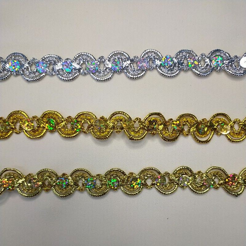 READY STOCK ️ 2 METER - SIZE 15MM LACE LABUCI GOLD SILVER/ LACE GUBAHAN ...