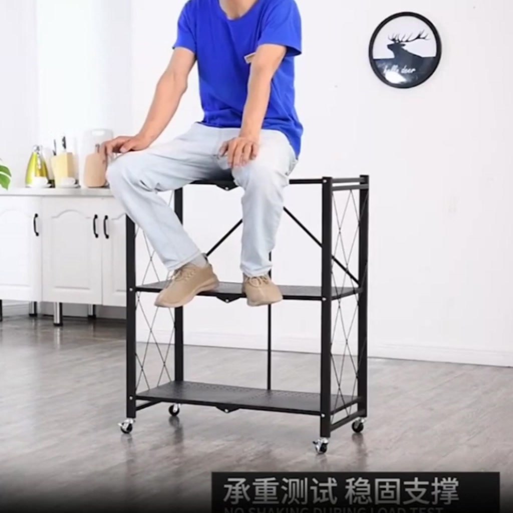 Rak 3/4/5 Tier Foldable Storage Rack With Wheels Rak Dapur Besi ...