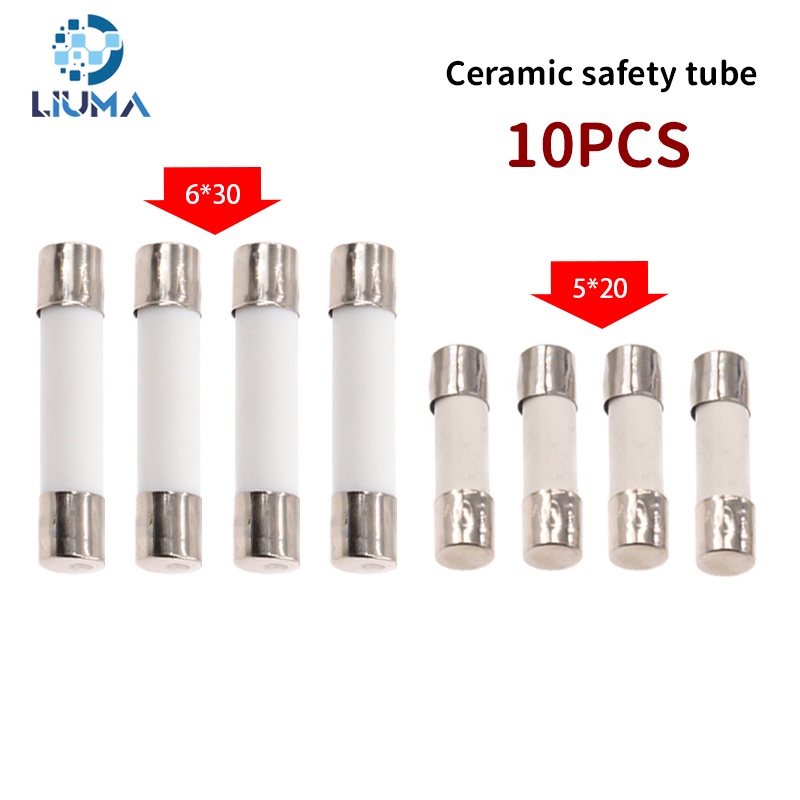 10pc 5*20mm 6*30mm Fast Blow Tube Fuses mm 250V 1 2 3 4 5 6 8 10 15 20 25 30A AMP Fuse Ceramic ...