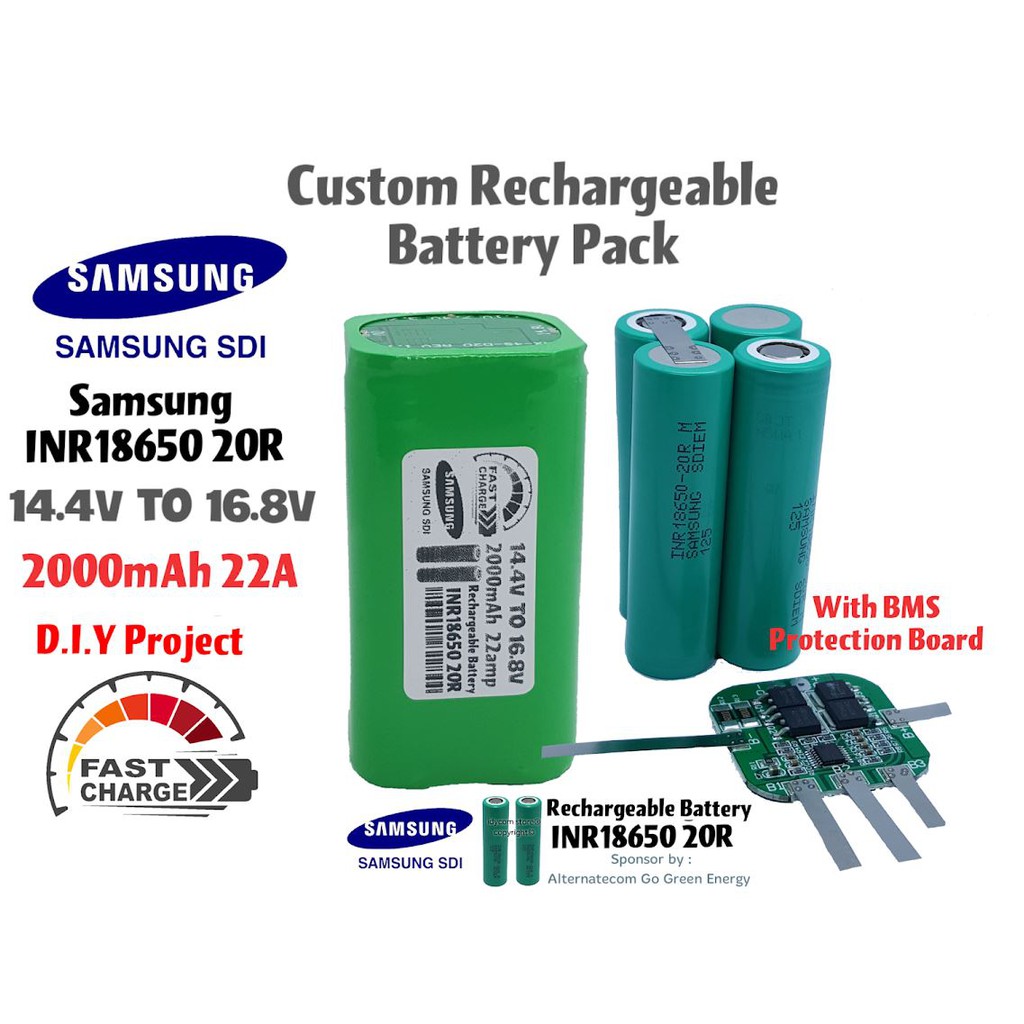 Samsung 18650 Battery Pack Custom DIY Lithium Ion INR18650 20R 22A ...