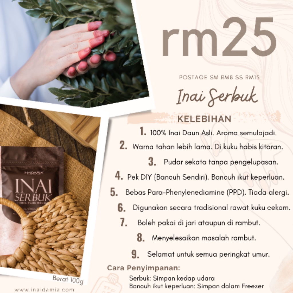 Inai Damia Inai Serbuk Pure Henna 100grm / Inai Pokok / Inai Kampung ...