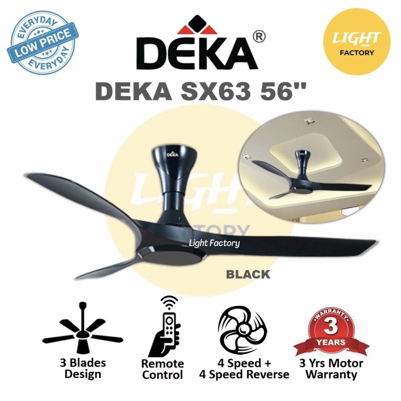 Deka Designer Ceiling Fan SX 63 56” (GM/Black) 3 Blades 4 Speed Reverse ...