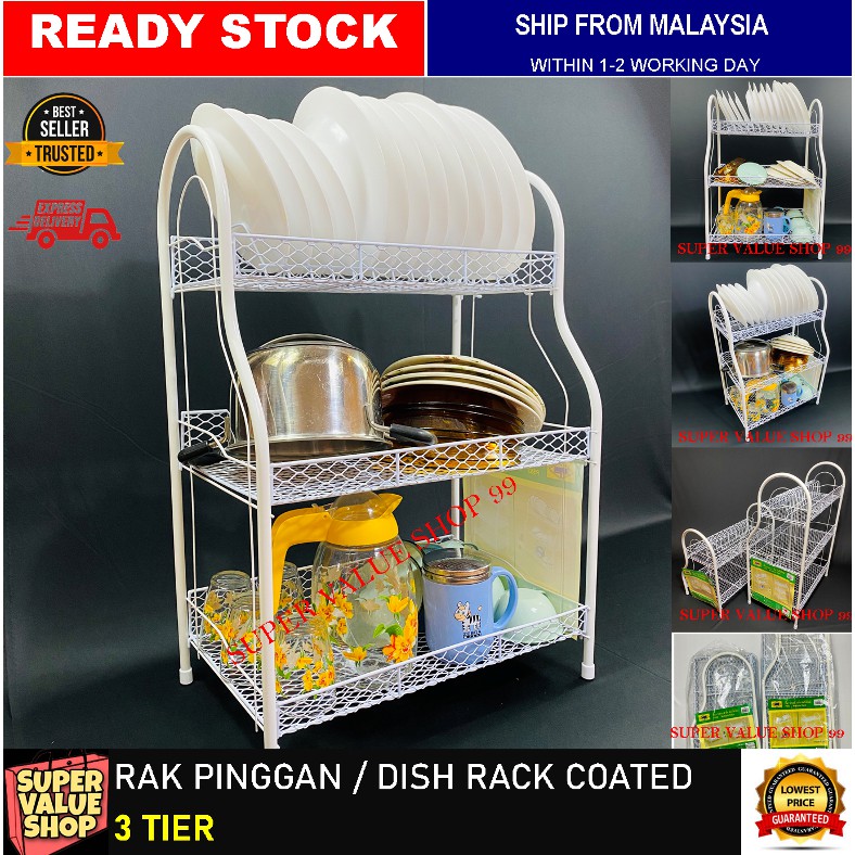 Rak Pinggan 3 Tingkat Dish Rack 3 Tier Clothes Storage Rak Penyejat ...