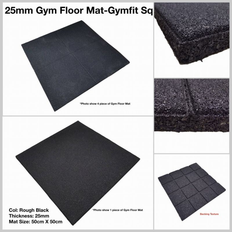 🔥READY STOCK🔥25MM RUBBER GYM FLOOR MAT - GYMFIT SQ-ROUGH BLACK/ 50CM X ...