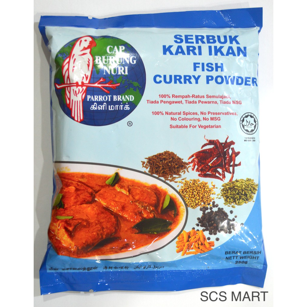 Parrot Brand Fish Curry Powder 250g Cap Burung Nuri Serbuk Kari Ikan ...