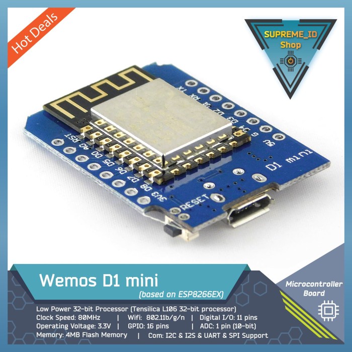 Wemos D1 mini ESP8266 Microcontroller Smart IoT Wifi | Alternative ...