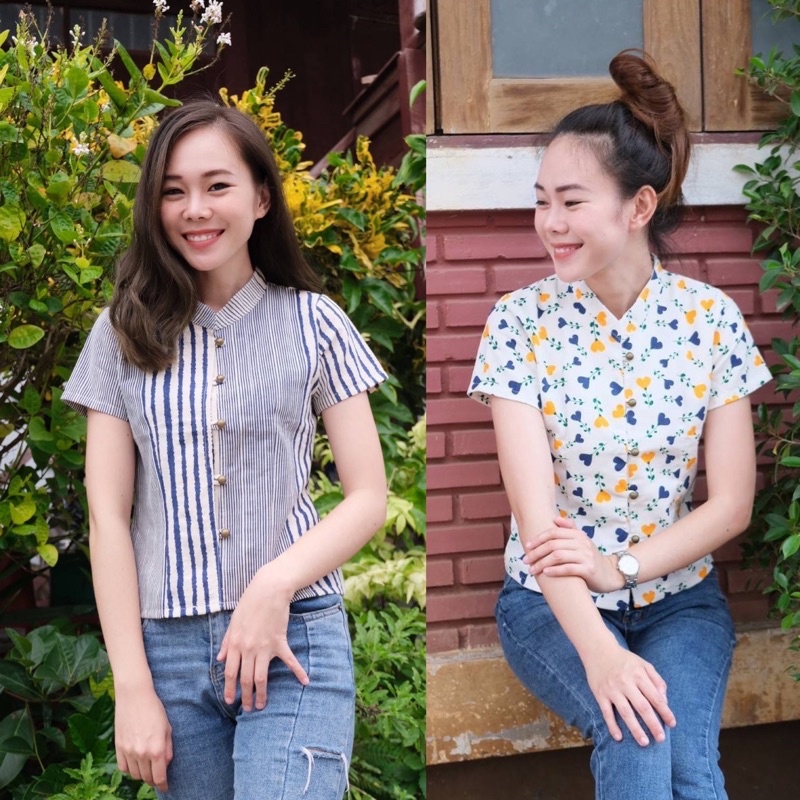 Traditional Shirt Mandarin Collar Front Buttons Short Sleeves | Shopee Malaysia