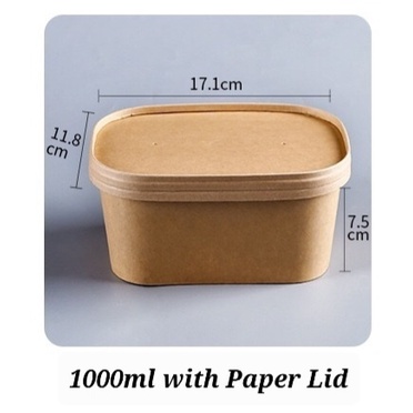 [Premium] 580/650/750/1000ml Kraft Paper Rectangular Lunch Box with ...