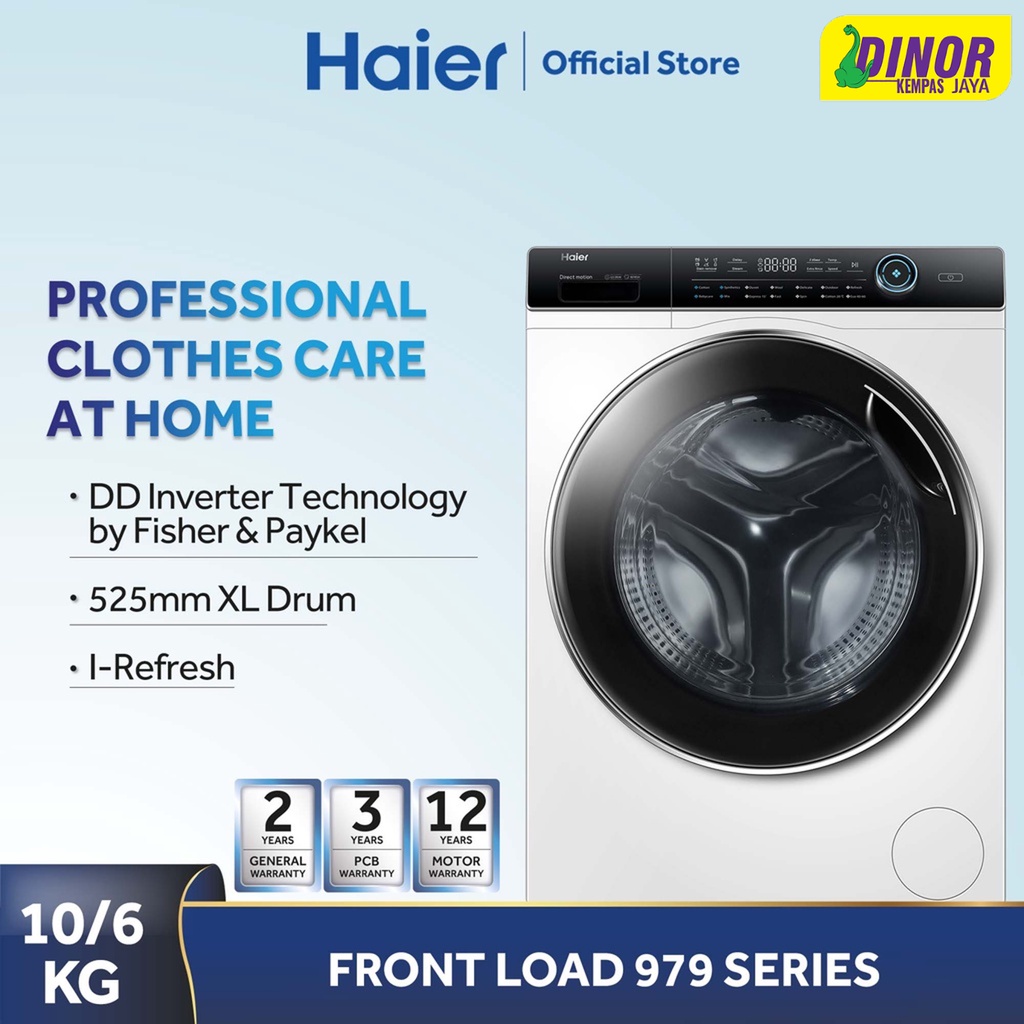 Haier 10kg/6kg Front Load Washer & Dryer DD Inverter XL Super Drum ...