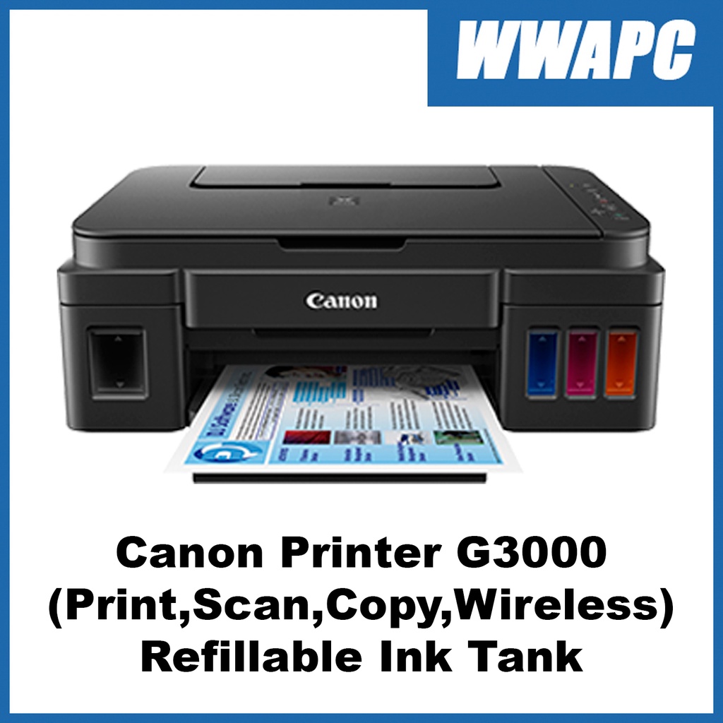 Canon PIXMA G3000 Refillable Ink Tank Printer with Original Ink Bottles ...