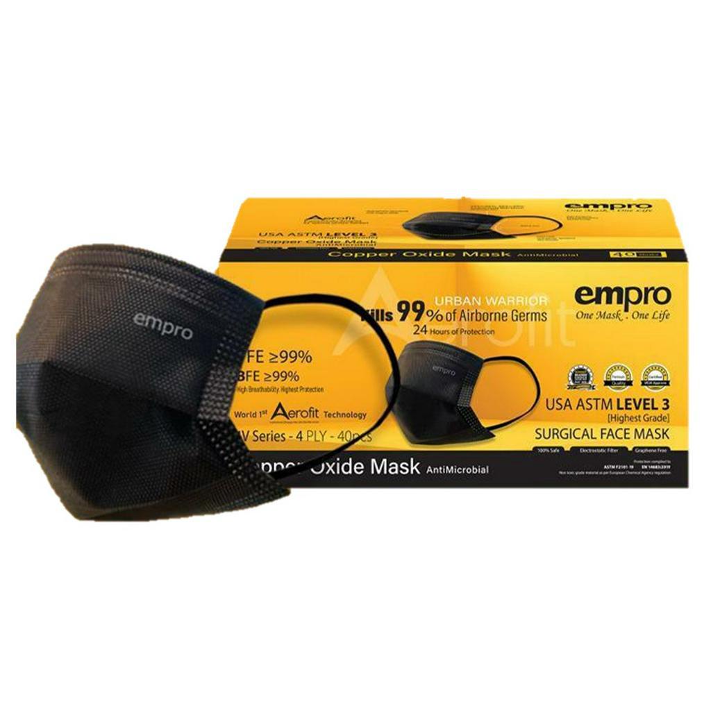 Empro Aerofit 4V Series Copper Oxide Surgical Face Mask - Black (40's ...