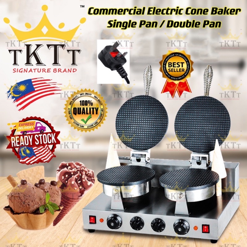 TKTT ™️ Commercial Electric Waffle Cone Baker Machine Single Double Pan ...