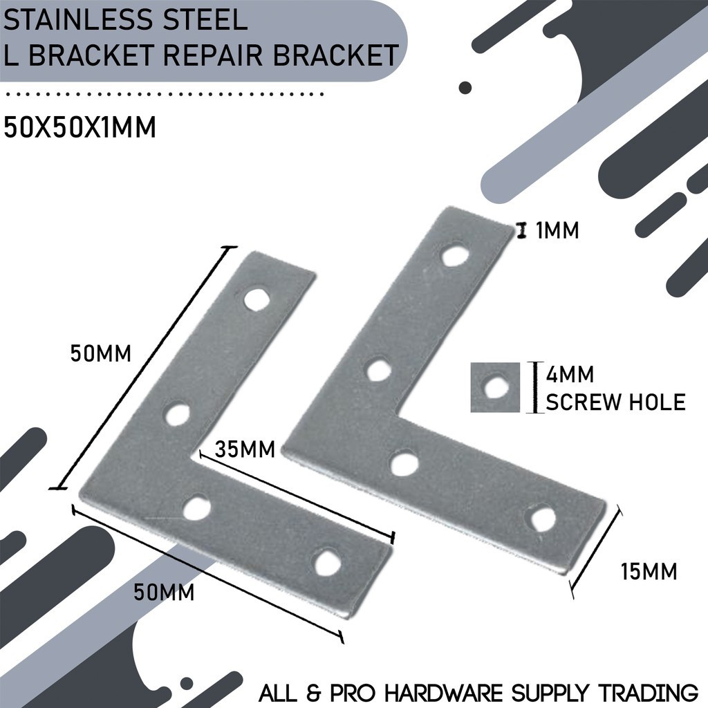 50X50x1mm S304 Stainless Steel Flat L Bracket Repair Bracket Size ...