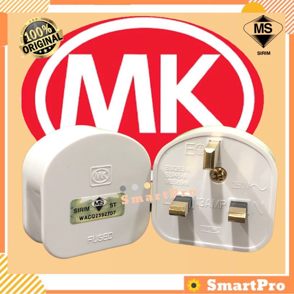 MK Heavy Duty Poly Carbonate 13A Fused 3 Pin Plug Top MK654 Uk Type 3 ...