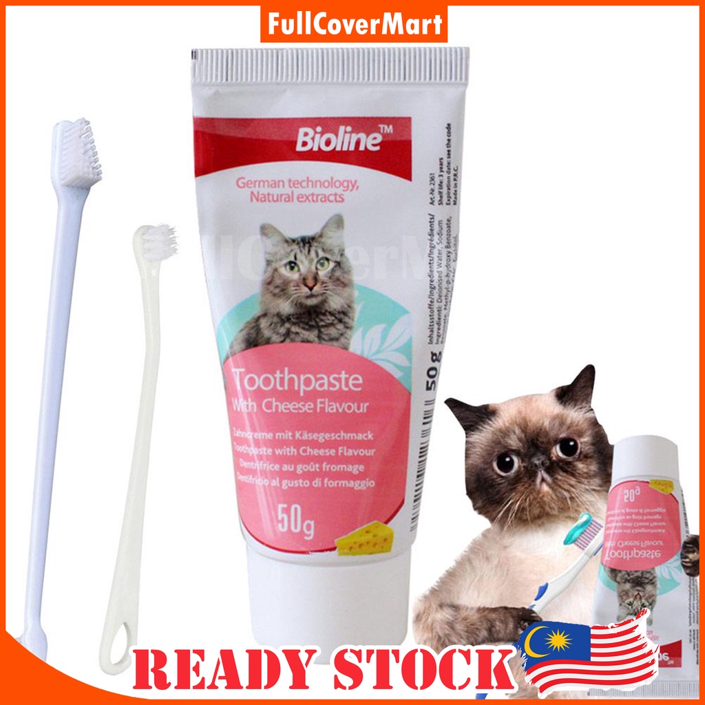 (CAT21) Bioline Cat Toothpaste Toothbrush Set Cheese Flavour Toothpaste ...