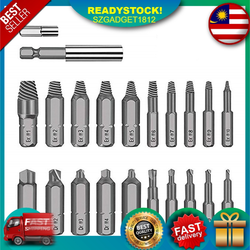 22PCS Anti-Thread Damaged Screw Extractor Remove Bit Broken Screw Bolt ...