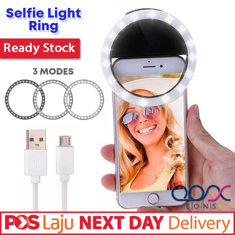 3 LEVEL Dimming Brightness Selfie Ring Light USB Rechargeble Makeup ...